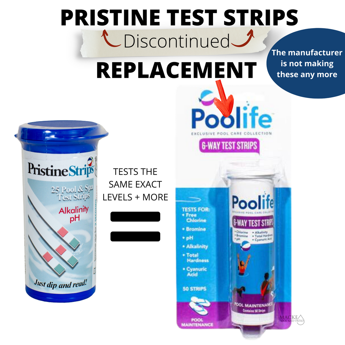 Poolife 6-Way Test Strips qty 50 (Test Chlorine, Bromine, pH, Total ...