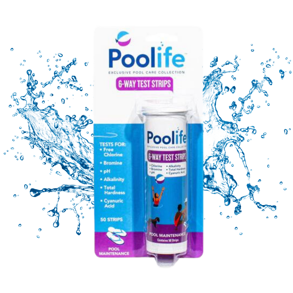 Poolife 6-Way Test Strips qty 50 (Test Chlorine, Bromine, pH, Total ...