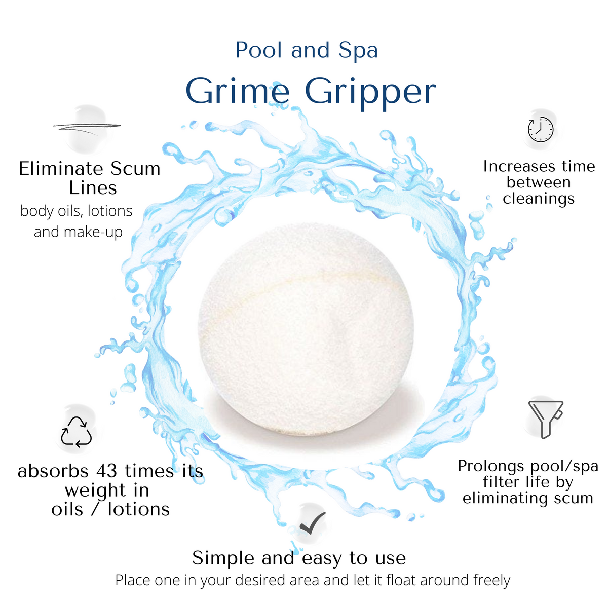 Grime Gripper Pool & Spa Scum Eliminating Ball for Hot Tub, Pool or ...